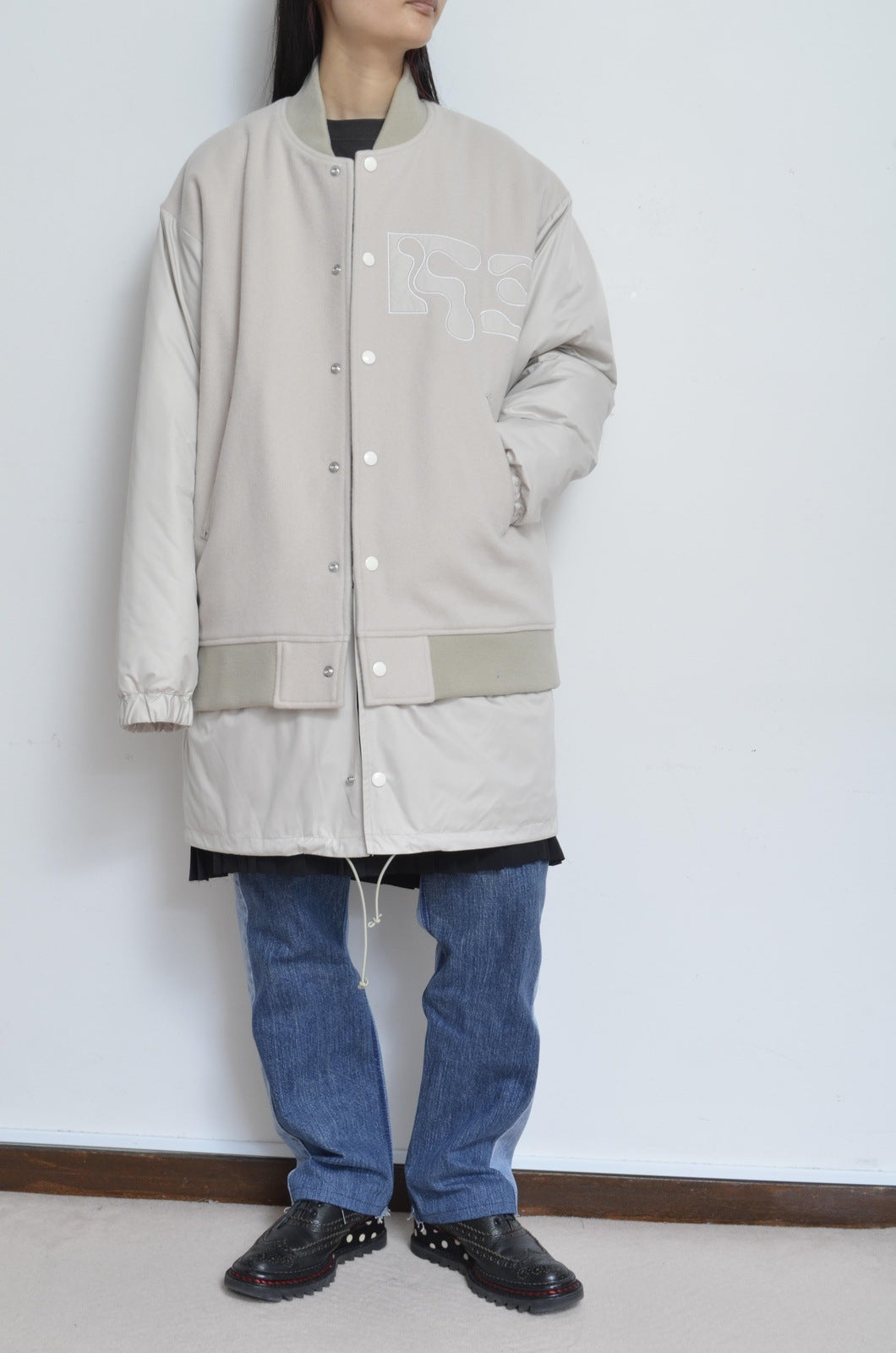 REMIX MELTON LAYER STADIUM JACKET/BEG/01 – here/YEAH RIGHT!!
